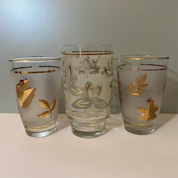 Libbey | Kitchen | Vintage Libbey Frosted Gold Leaf Glasses Cups | Poshmark